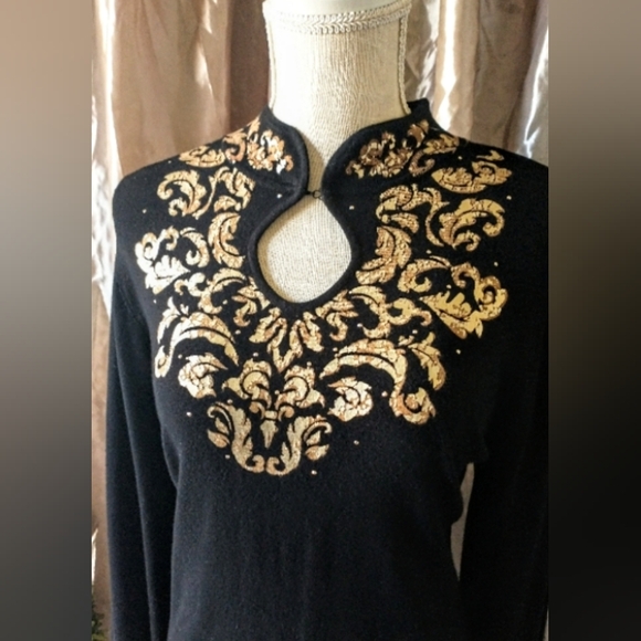 Reba | Tops | Black Metallic Gold Top W Cut Out Chest Reba Medium ...
